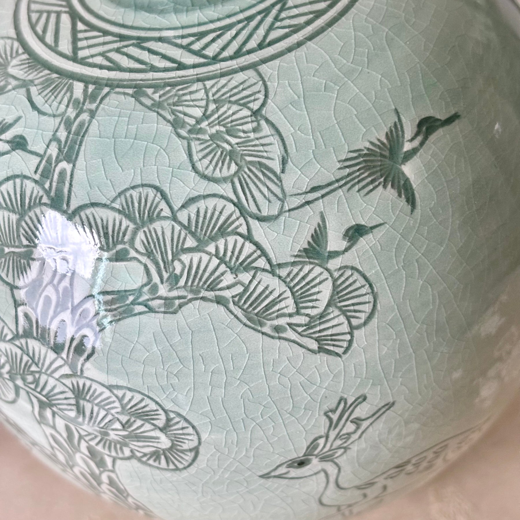 Korean Celadon Vase with Deer, Pine & Crane Motifs – ArtinKo